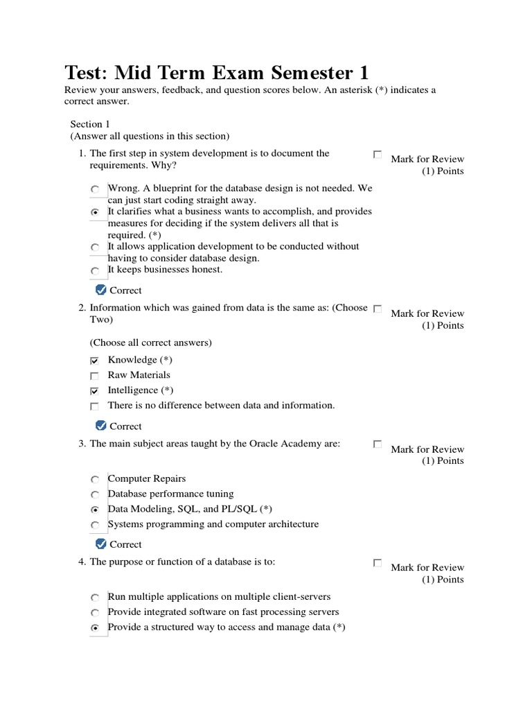 Oracle Academy Mid Term Exam Semester 1 Answers Oracle Database