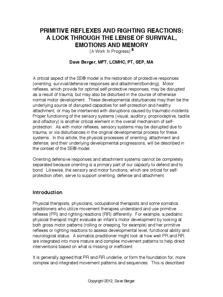 Primitive Reflexes and Righting Reactions - Dave Berger | PDF ...
