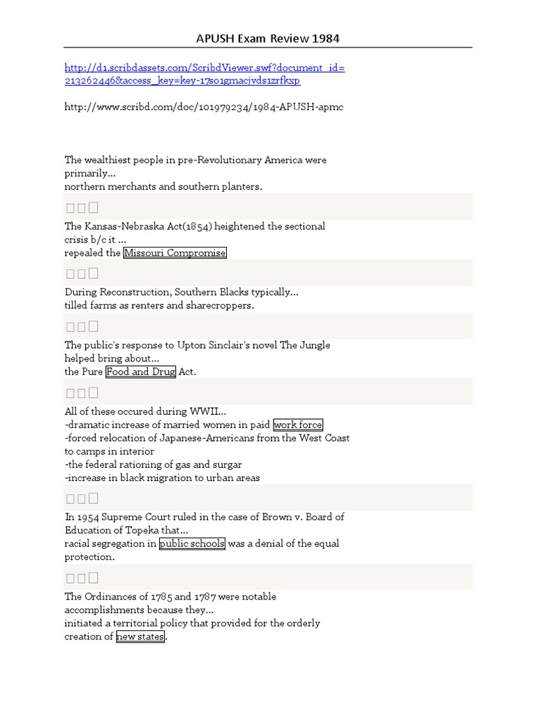 APUSH Exam Review Guide 1984 | PDF | American Civil War | Thomas Jefferson