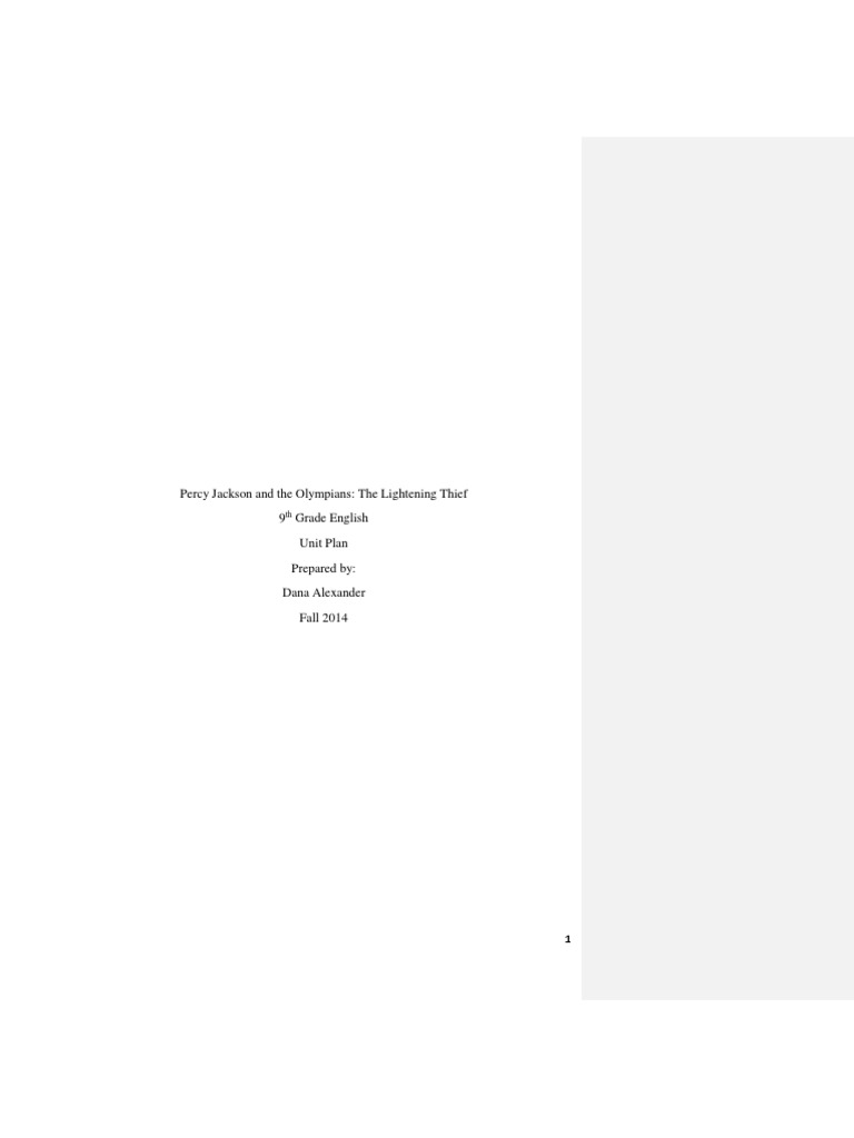 Percy Jackson Unit Plan Overview | PDF | Greek Mythology | Lesson Plan