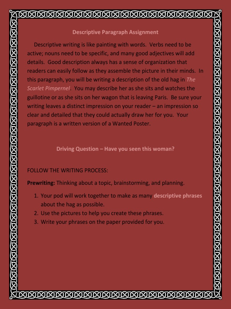Descriptive Paragraph Assignment | PDF | Languages | Language Arts ...