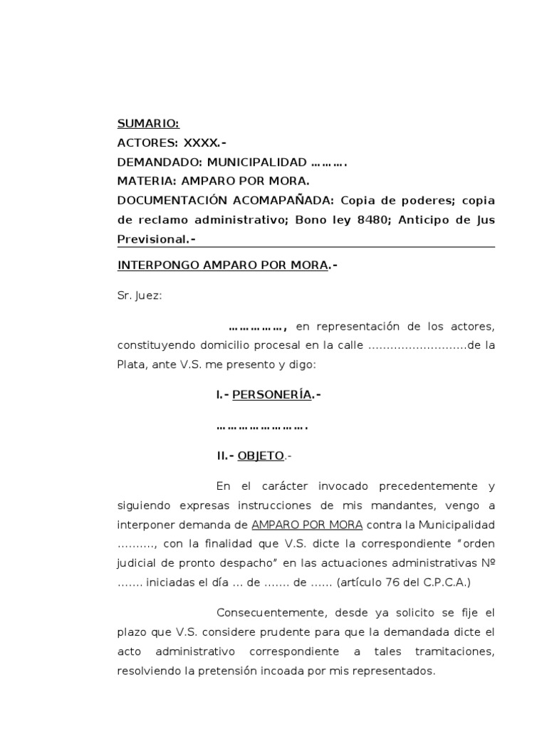 Modelo Amparo Por Mora | PDF | Ley procesal | Información del gobierno