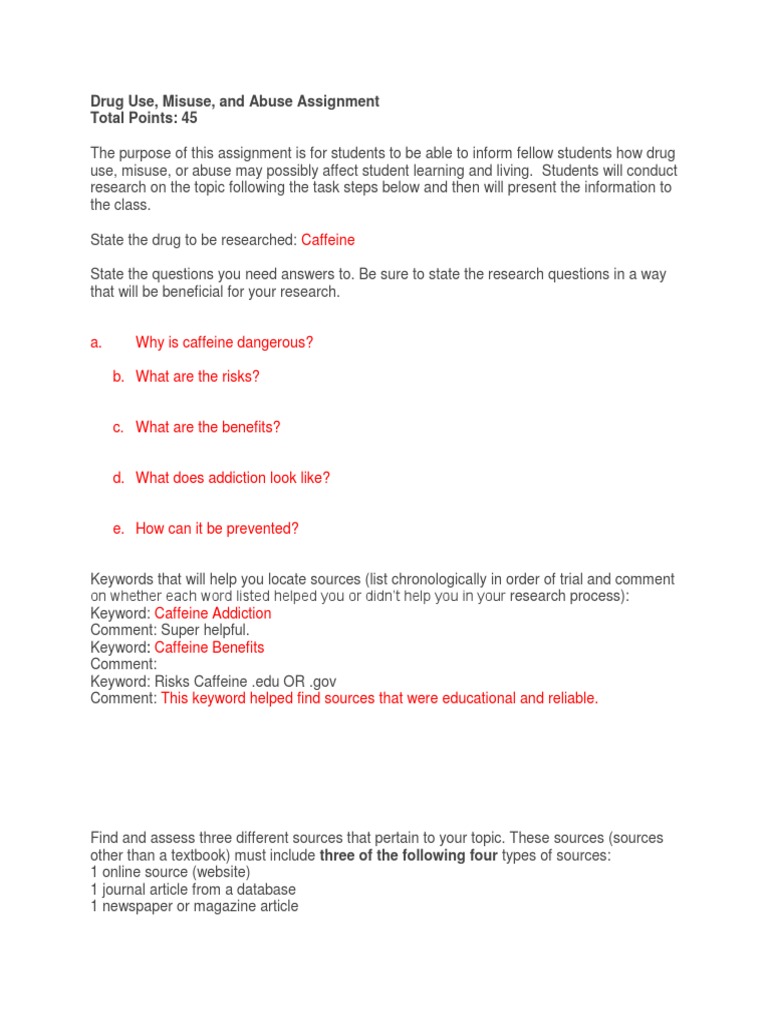 Drug Use, Misuse, and Abuse Assignment Total Points: 45 | PDF | Citation | Substance Abuse