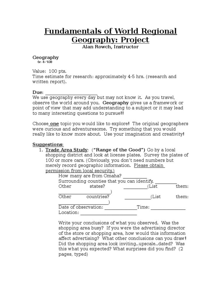 Fundamentals of World Regional Geography: Project: Alan Rowch ...