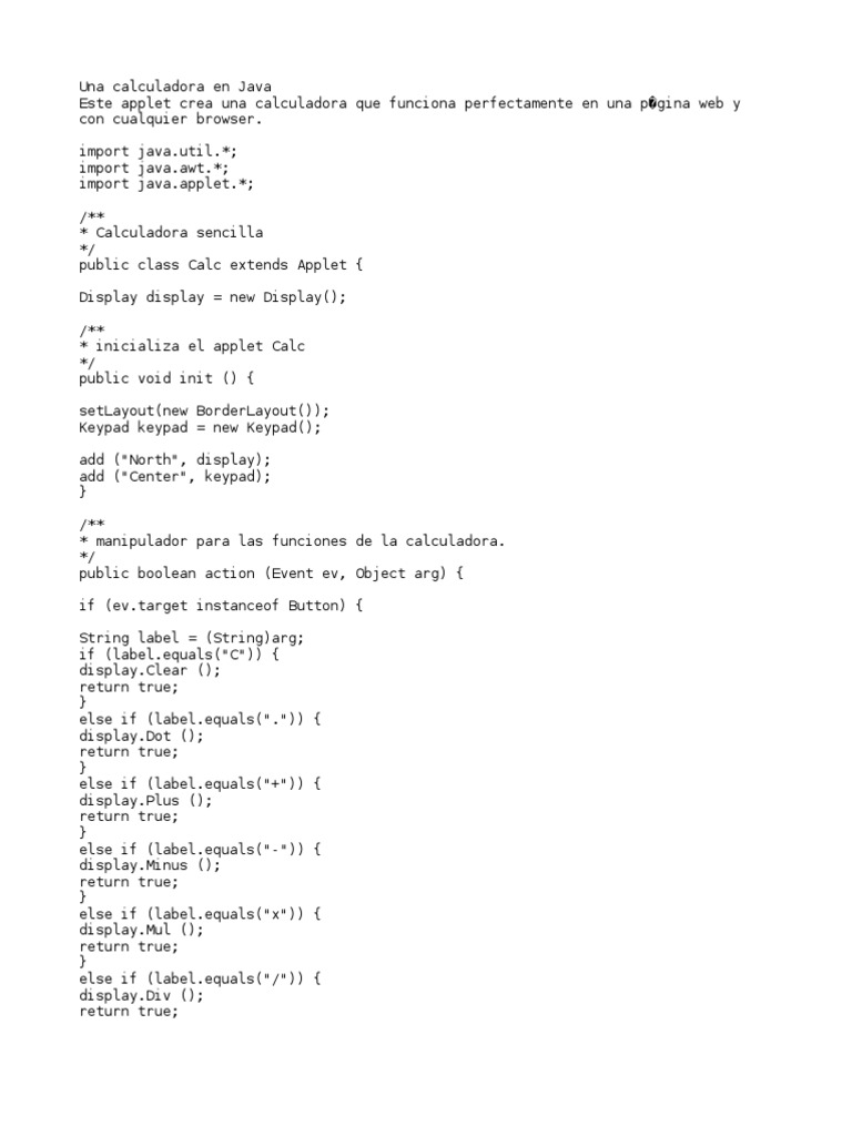 Una Calculadora en Java Este Applet Crea | PDF | Plataforma Java ...