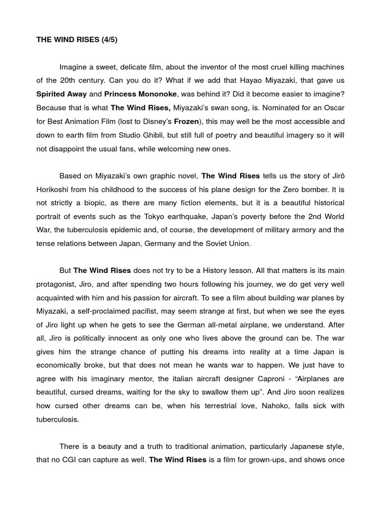 The Wind Rises | PDF | Animation | Cinema