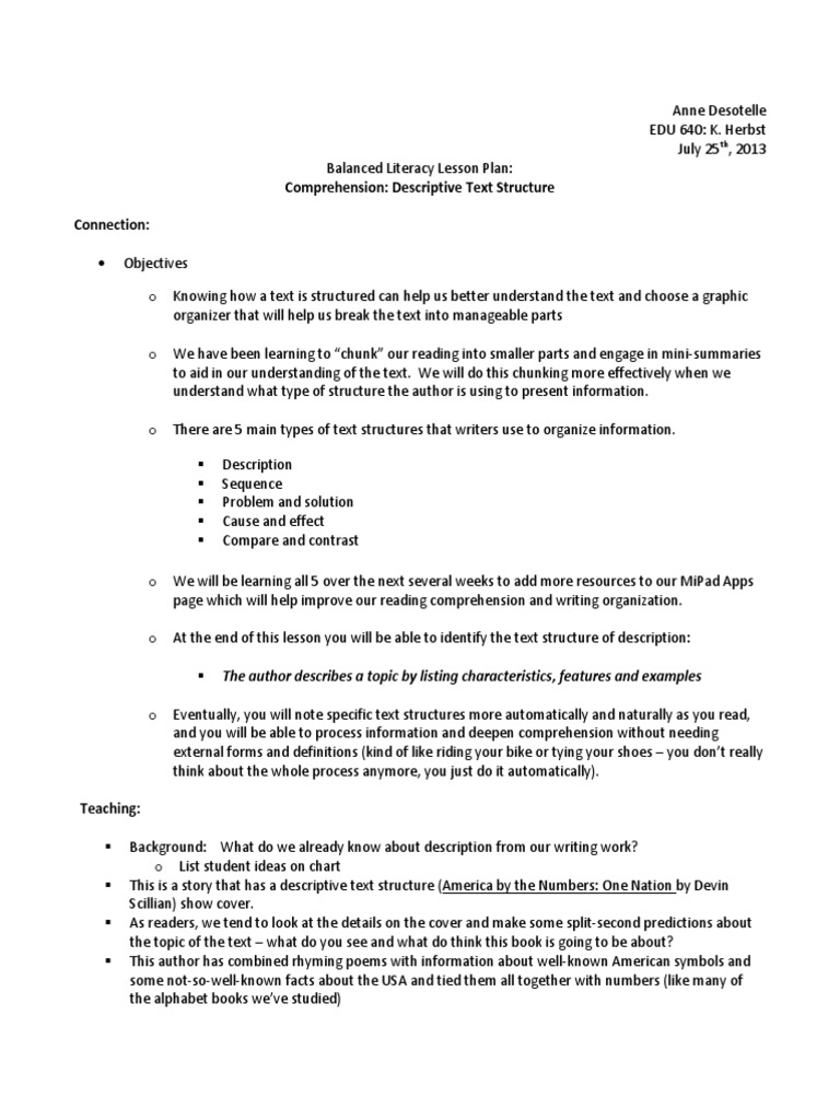 640 Balanced Literacy Lesson Plan Final | PDF | Reading Comprehension ...