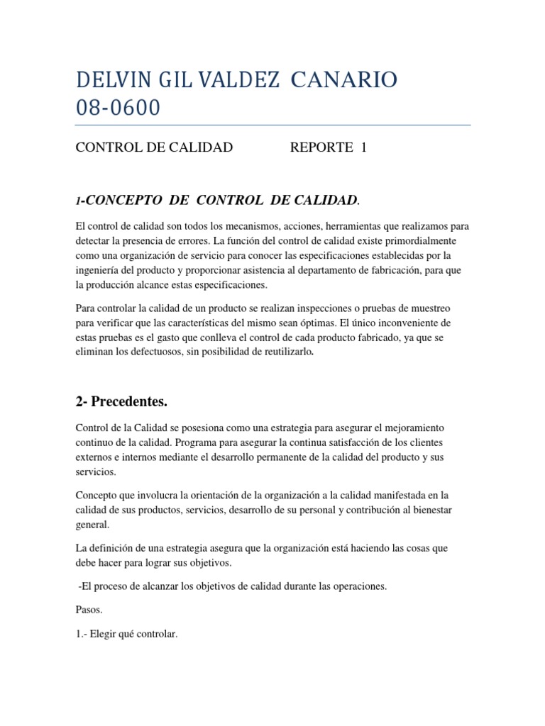Reporte 1 Control de Calidad | PDF | Calidad (comercial) | Medición