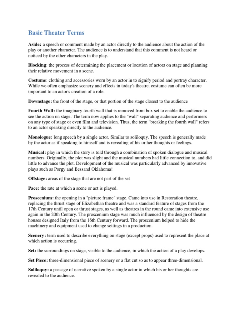 Basic Theater Terms | PDF | Actor | Monologue