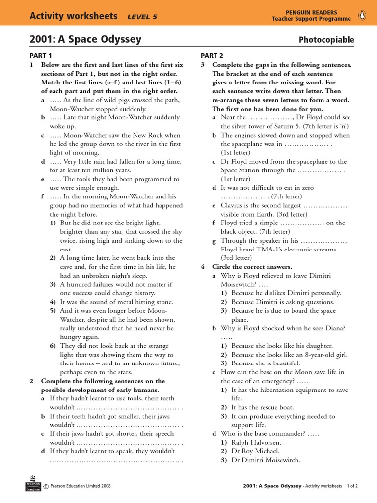 2001: A Space Odyssey: Activity Worksheets | Download Free PDF ...