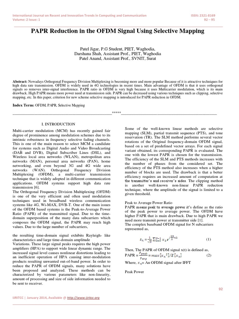 Papr Reduction In The Ofdm Signal Using Selective Mapping Libre