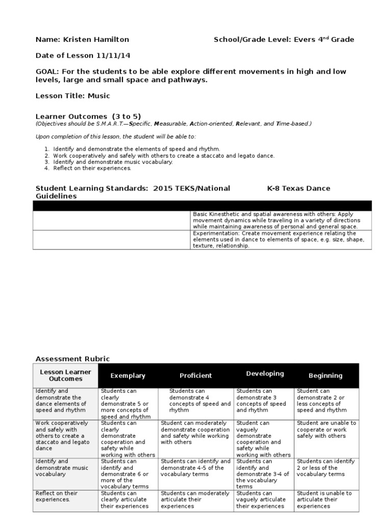 Lesson Plan 5 111114 | PDF | Rhythm | Critical Thinking