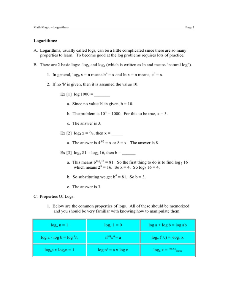 Understanding Logarithms and Their Properties | PDF | Logarithm ...