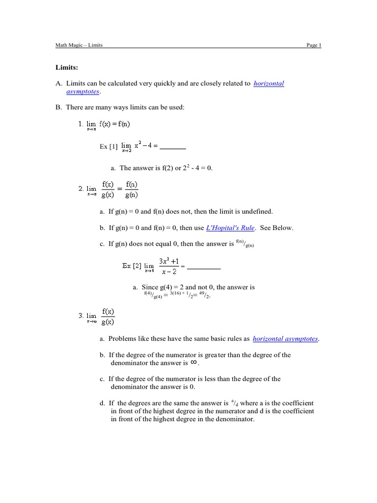 Horizontal Asymptotes: Limits | PDF | Teaching Methods & Materials