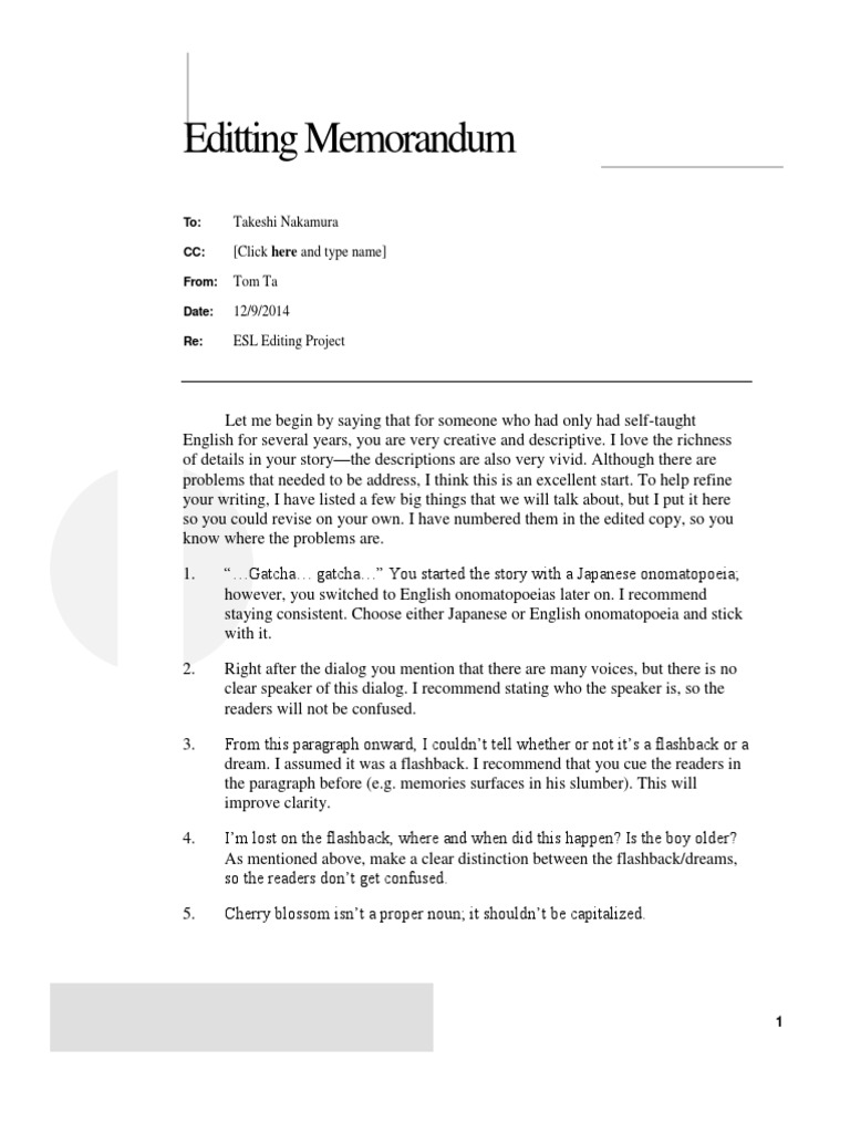ESL Memo | PDF | Grammatical Tense | Comma