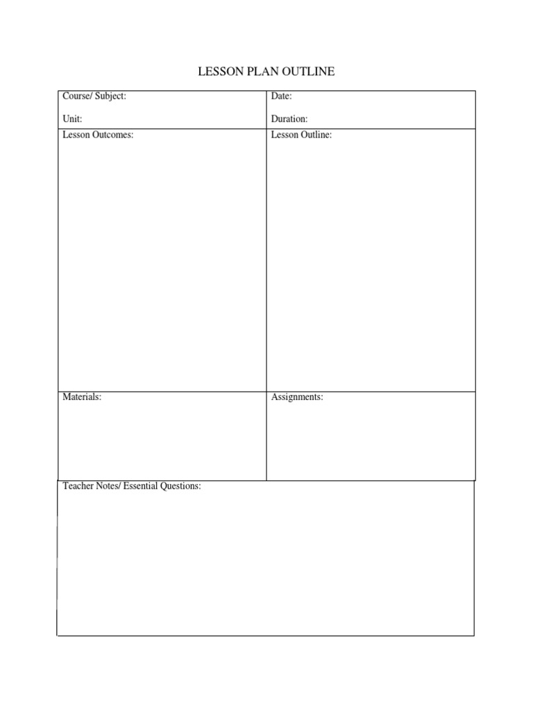Lesson Plan Outline Template | PDF | Language Arts & Discipline | Art