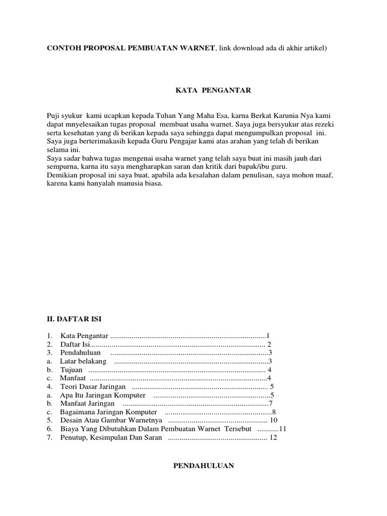 Contoh Proposal Pembuatan Warnet | PDF