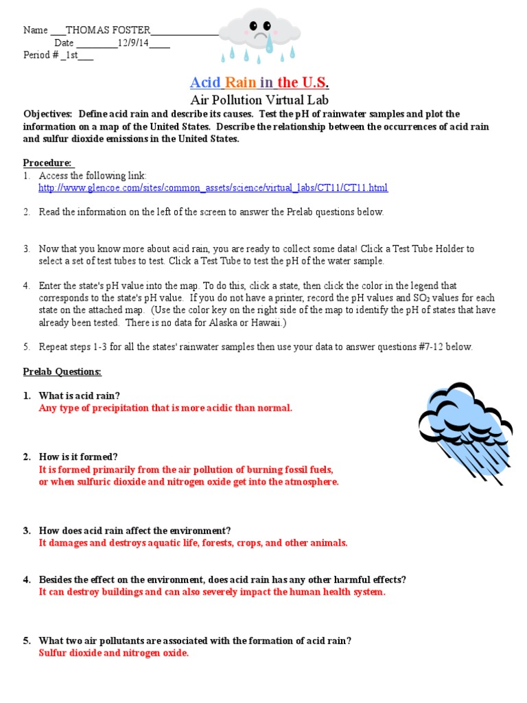 Acid Rain Virtual Lab Worksheet | PDF | Air Pollution | Global ...