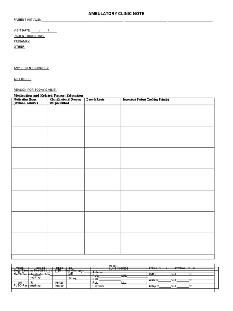 Ambulatory Clinic Note: Medication and Related Patient Education | PDF ...