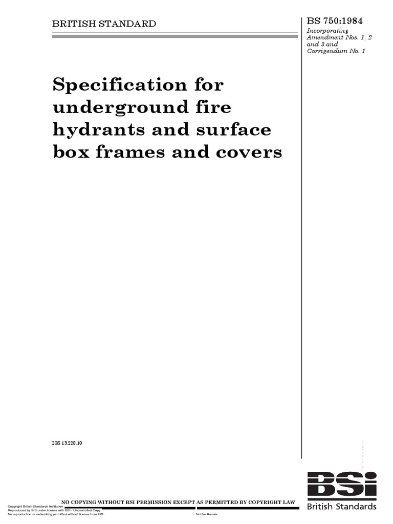 BS 750-1984 - Specification For Underground Fire Hydrants & Surface Box ...