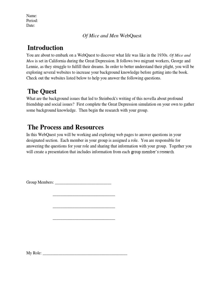 Of Mice and Men Webquest | PDF | John Steinbeck | Disability