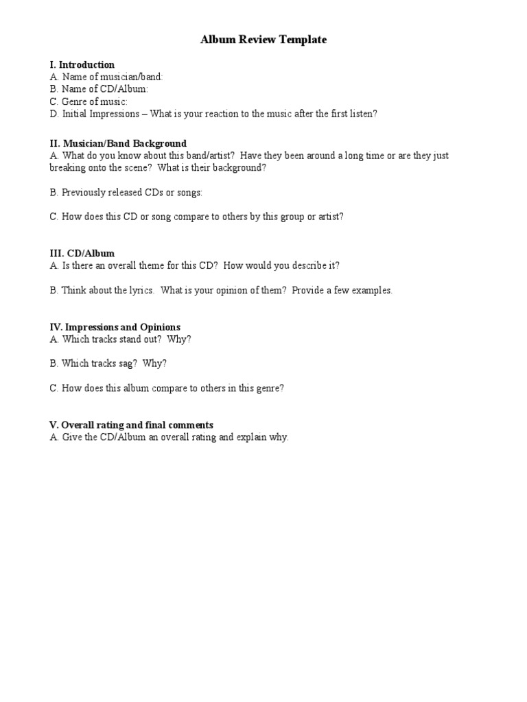 Album Review Template Guide | PDF | Art