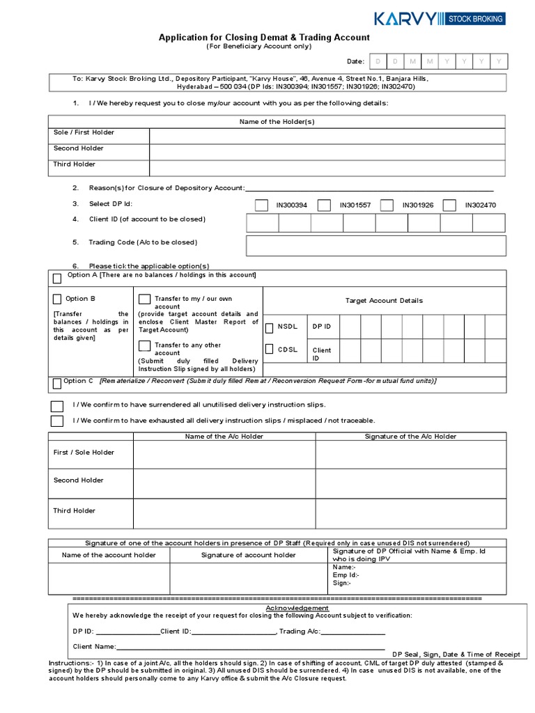 NSDL - Account Closure Form | PDF