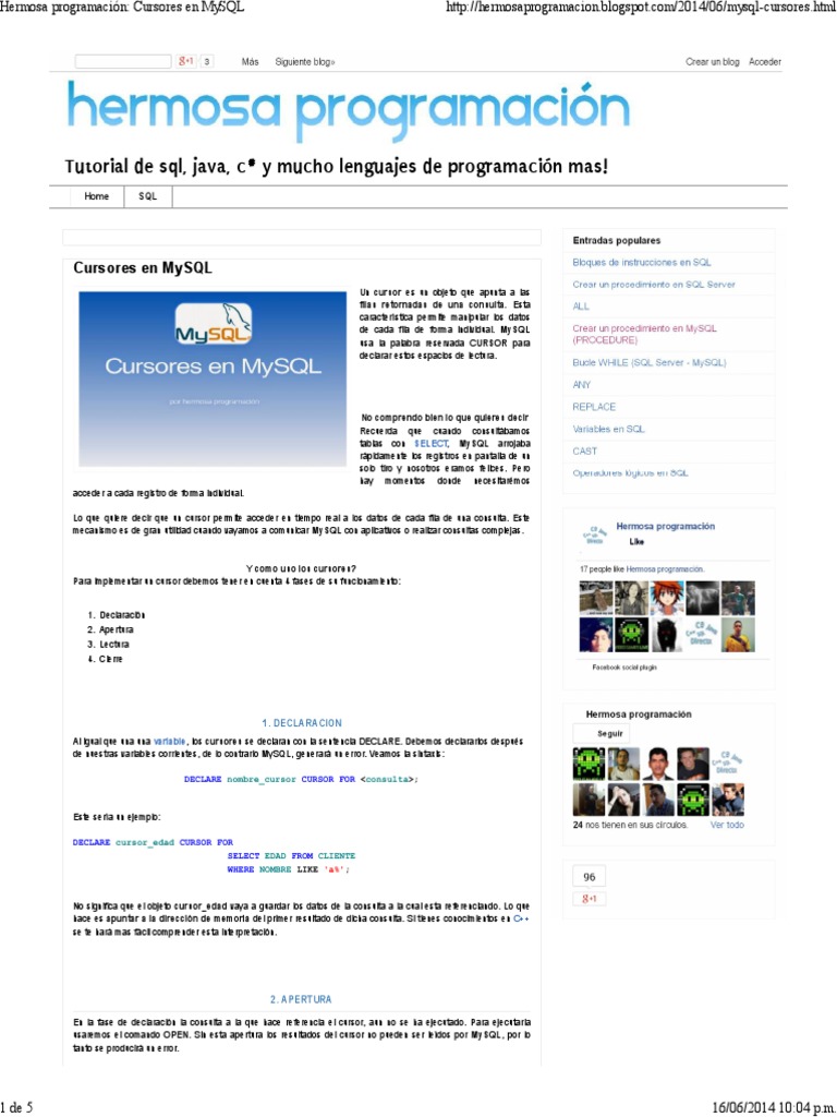 Hermosa Programación_ Cursores en MySQL | PDF | SQL | Mi sql