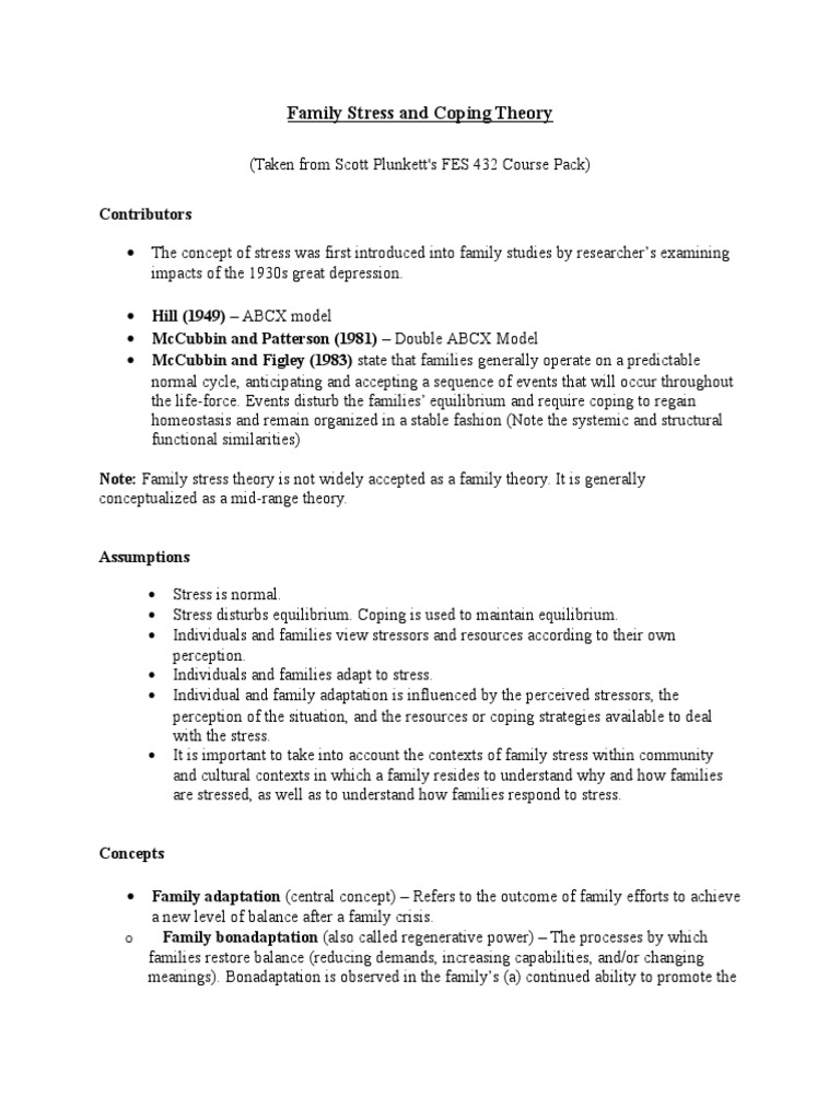 Family Stress and Coping Models Explained | PDF | Psychological ...