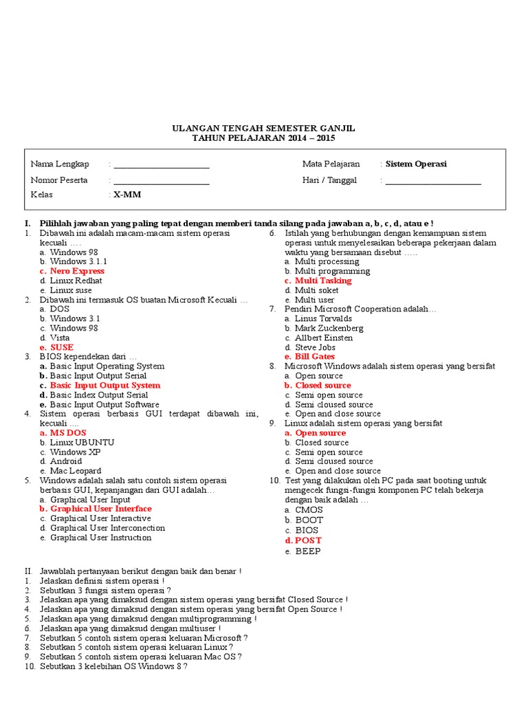 Soal UTS Sistem Operasi | PDF
