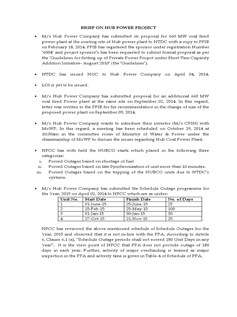 Brief On Hub Power Project | PDF | Technology & Engineering