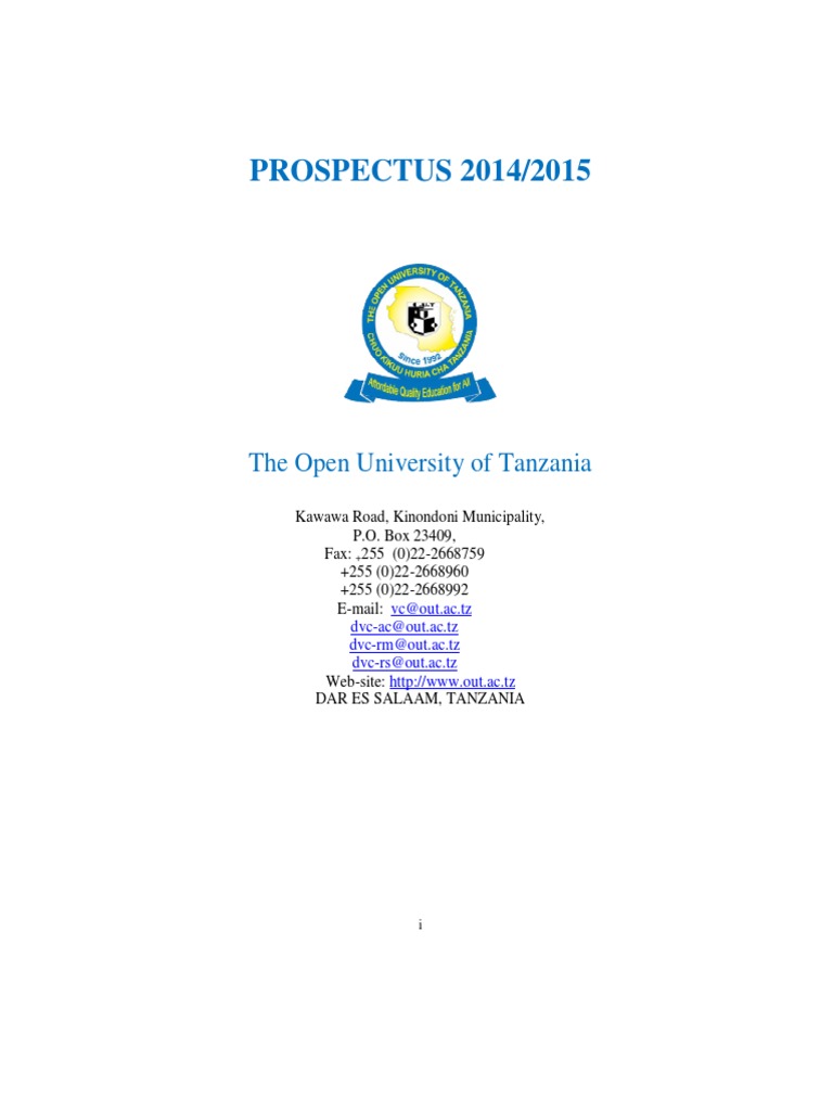 Open University of Tanzania Prospectus 2014 2015 | PDF | Academic ...