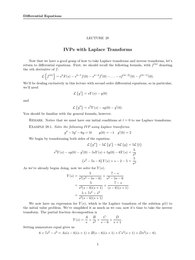 Ivps With Laplace Transforms Pdf Laplace Transform Sine