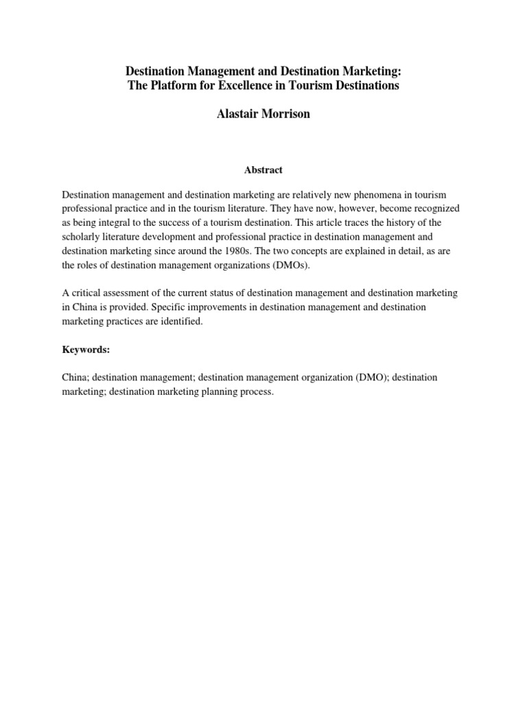 Destination Management | PDF | Tourism | Goal