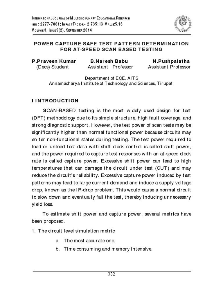 Power Capture Safe Test Pattern Determination For At-Speed Scan Based ...