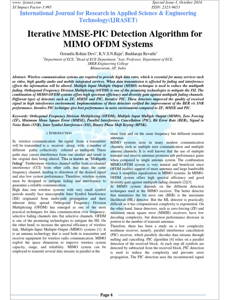 Iterative Mmse Pic Detection Algorithm For Mimo Ofdm Systems Pdf