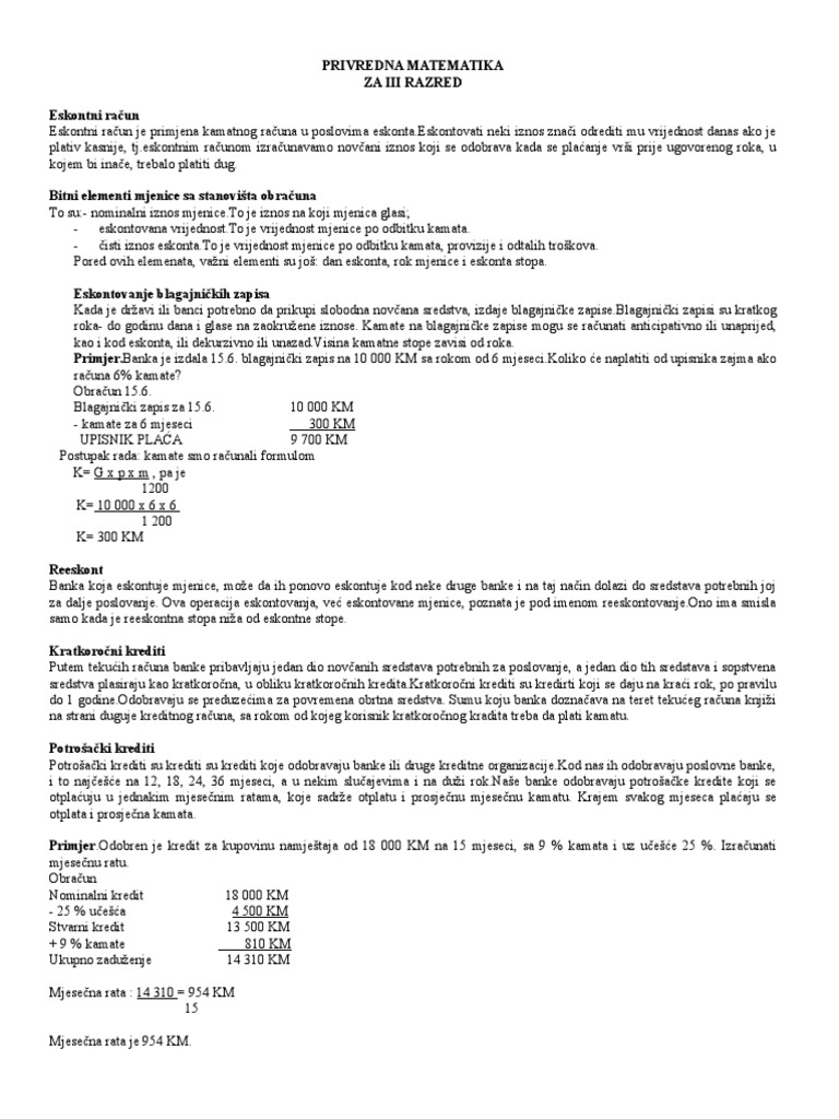 Privredna Matematika Za Treci Razred | PDF