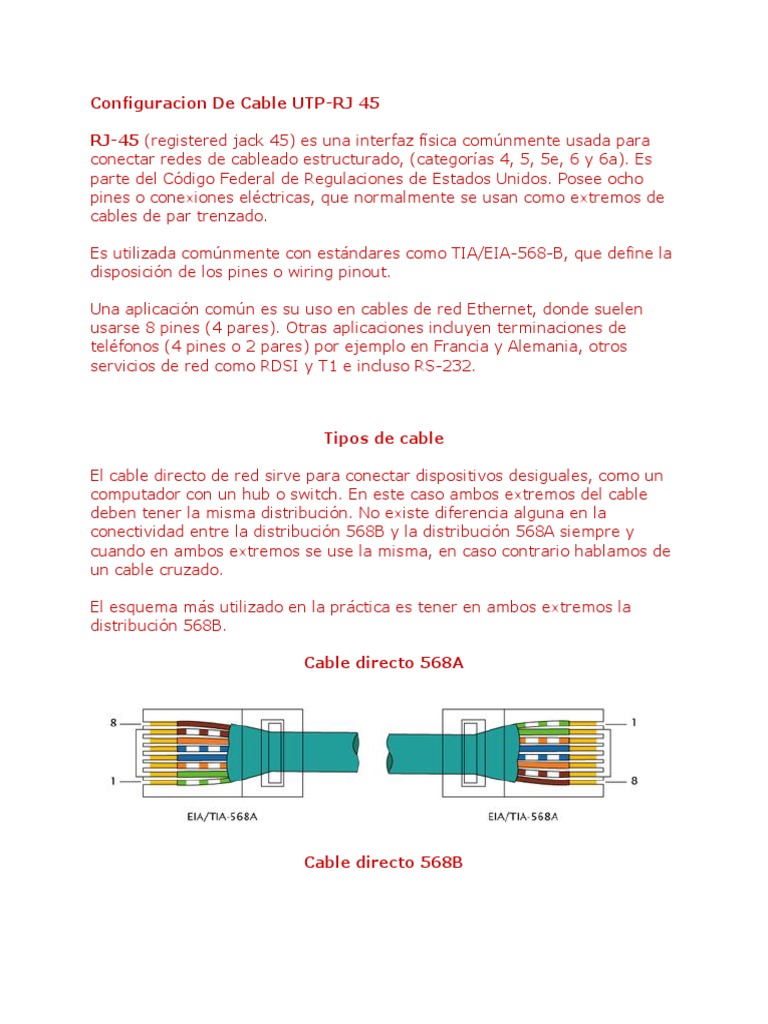 Configuracion de Cable UTP RJ-45 | PDF | Telecomunicaciones | Redes de ...