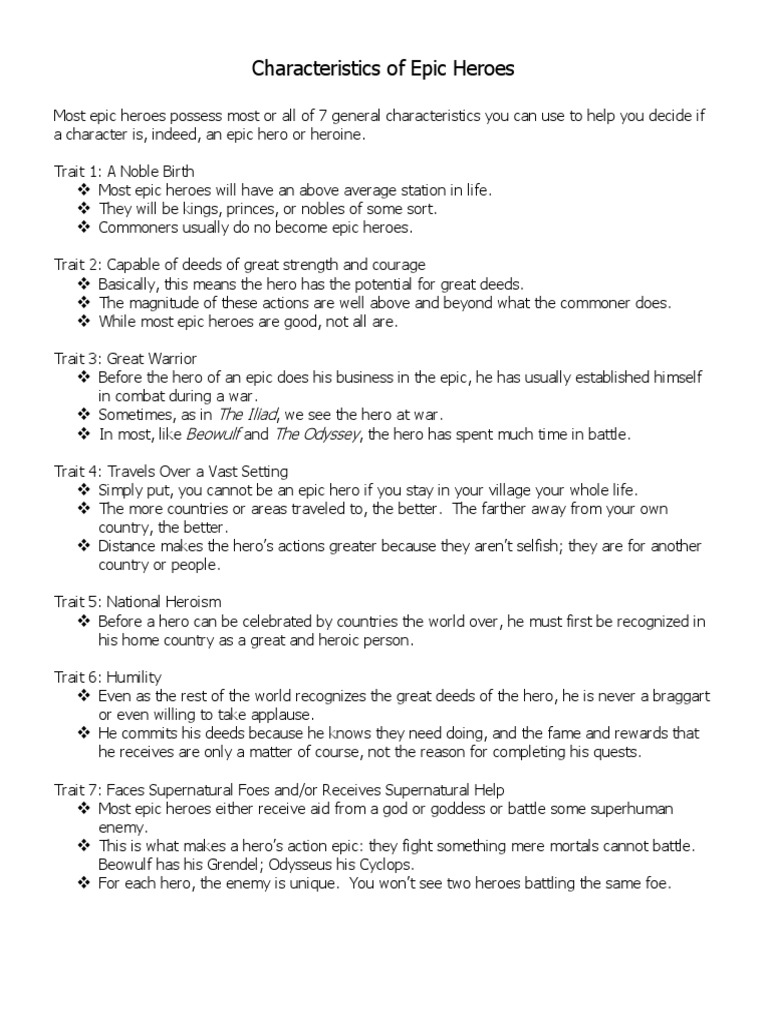 Traits of Epic Heroes Explained | PDF | General Fiction