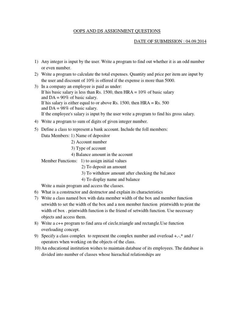 Oops Assignment 1 | Download Free PDF | Class (Computer Programming ...