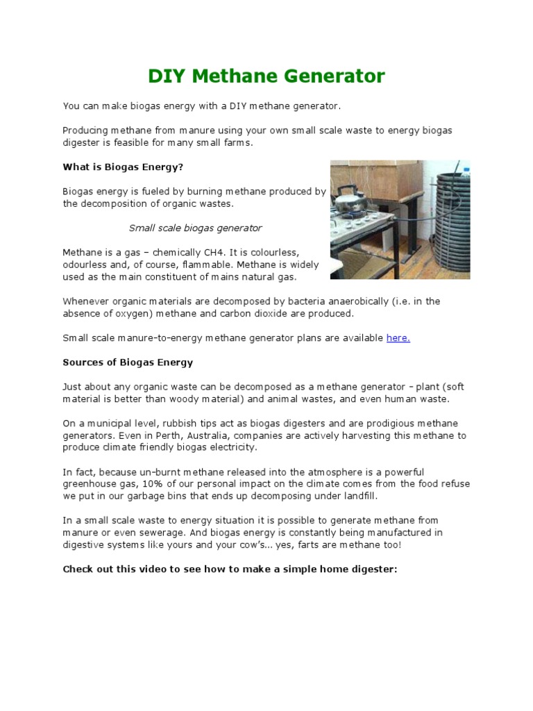 DIY Methane Generator | PDF | Anaerobic Digestion | Biogas