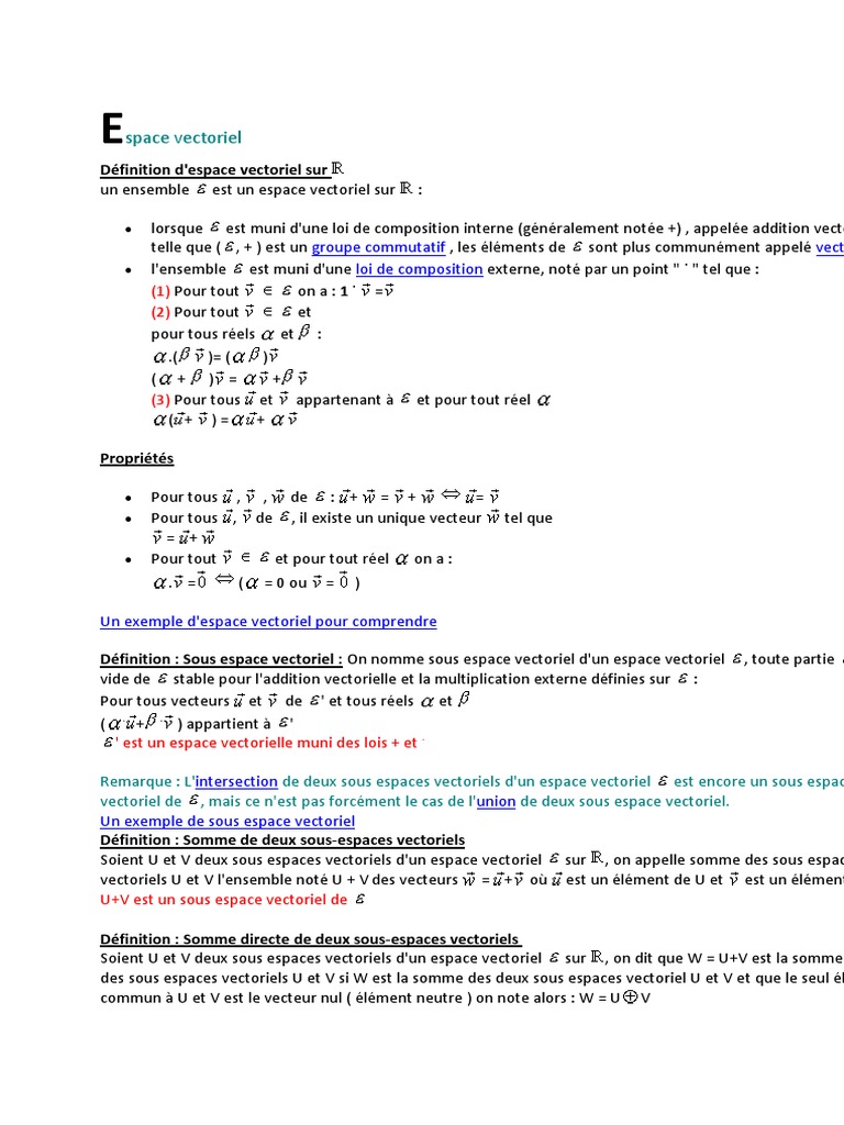 Espace Vectoriel | PDF | Espace vectoriel | Base (algèbre linéaire)