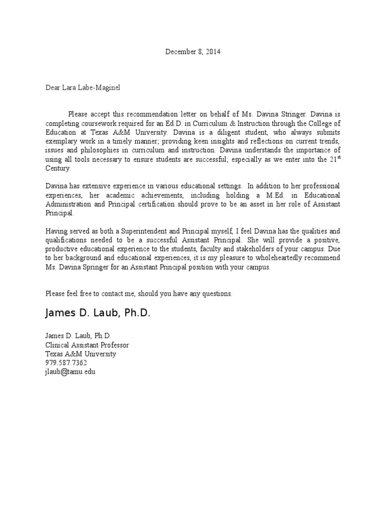 Recommendation for Davina Stringer | PDF | Career & Growth