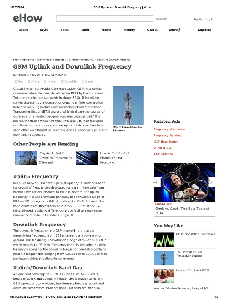 GSM Uplink and Downlink Frequency - EHow | PDF | Gsm | Cellular Network