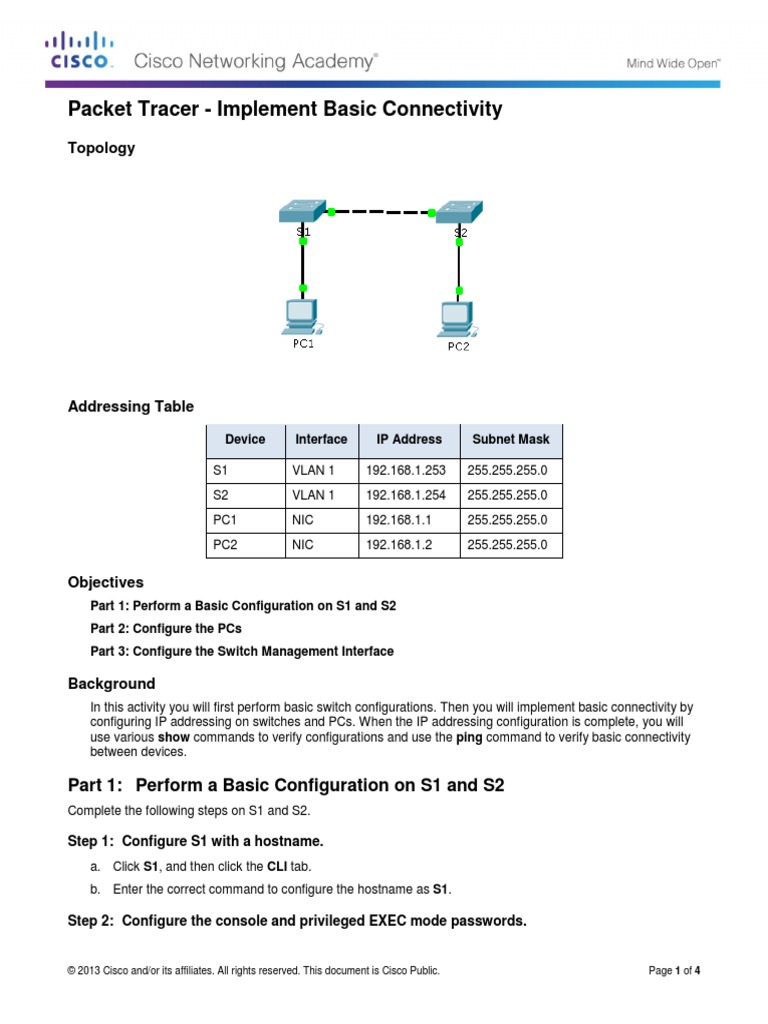 2.3.2.5 Packet Tracer - Implementing Basic Connectivity Instructions ...