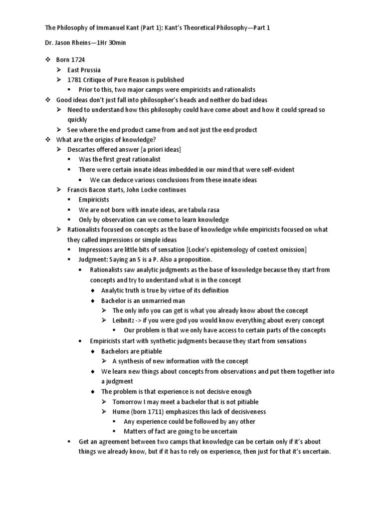 Kants Theoretical Philosophy 1 Pdf A Priori And A Posteriori