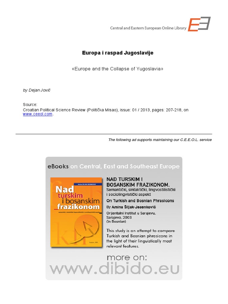 Dejan Jovic - Review of Europa I Raspad Jugoslavije | PDF