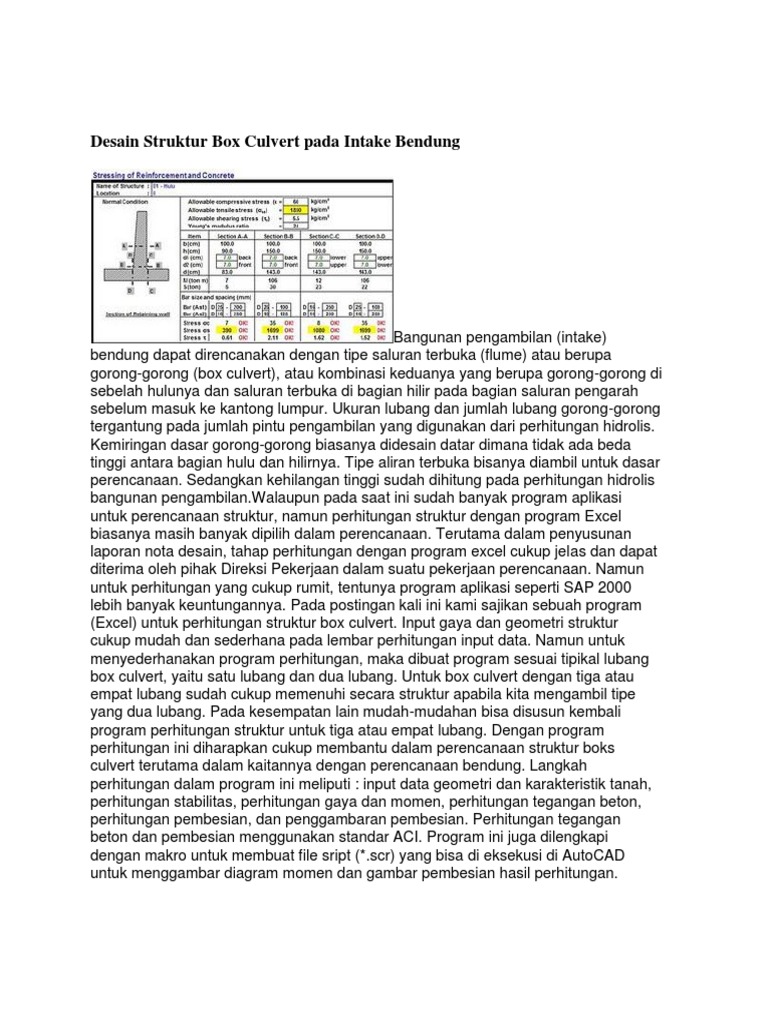 Desain Struktur Box Culvert Pada Intake Bendung | PDF