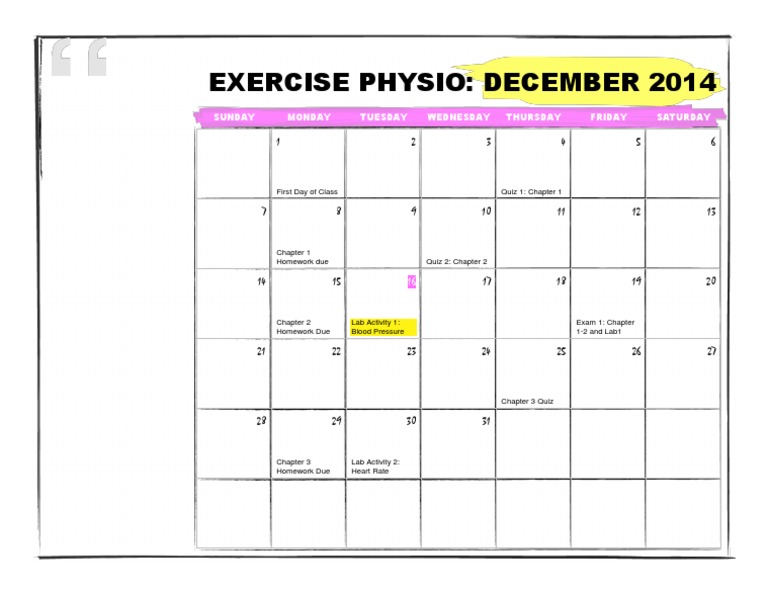 December 2014 Exercise Physio Schedule | PDF | Science & Mathematics