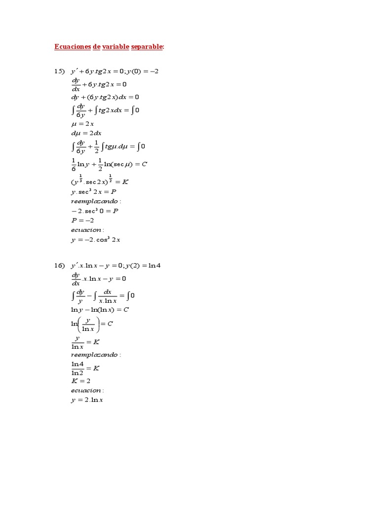 Ecuaciones de Variable Separable | PDF | Ecuaciones | Objetos matemáticos